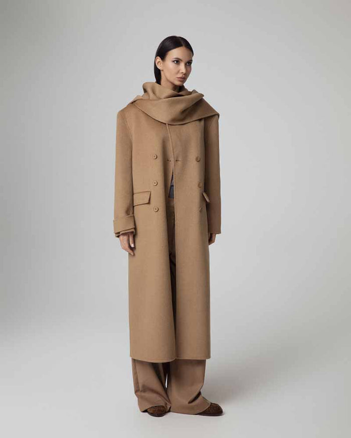 CAPPOTTO OVERSIZE CON SCIARPA 100% LANA